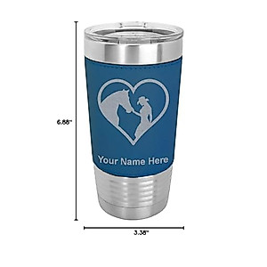 LaserGram 20oz Vacuum Insulated Tumbler Mug, Horse Cowgirl Heart, Personalized Engraving Included (Faux Leather, Blue)