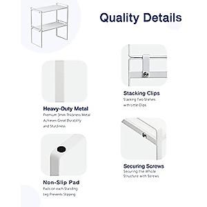 Nxconsu 2Pack Stackable Cabinet Shelf Organizer Storage Rack Shelf Riser for Kitchen Pantry Cupboard Bathroom Under Sink Counter Countertop Desk Space Saver Freestanding Heavy Duty Nonslip White Tall