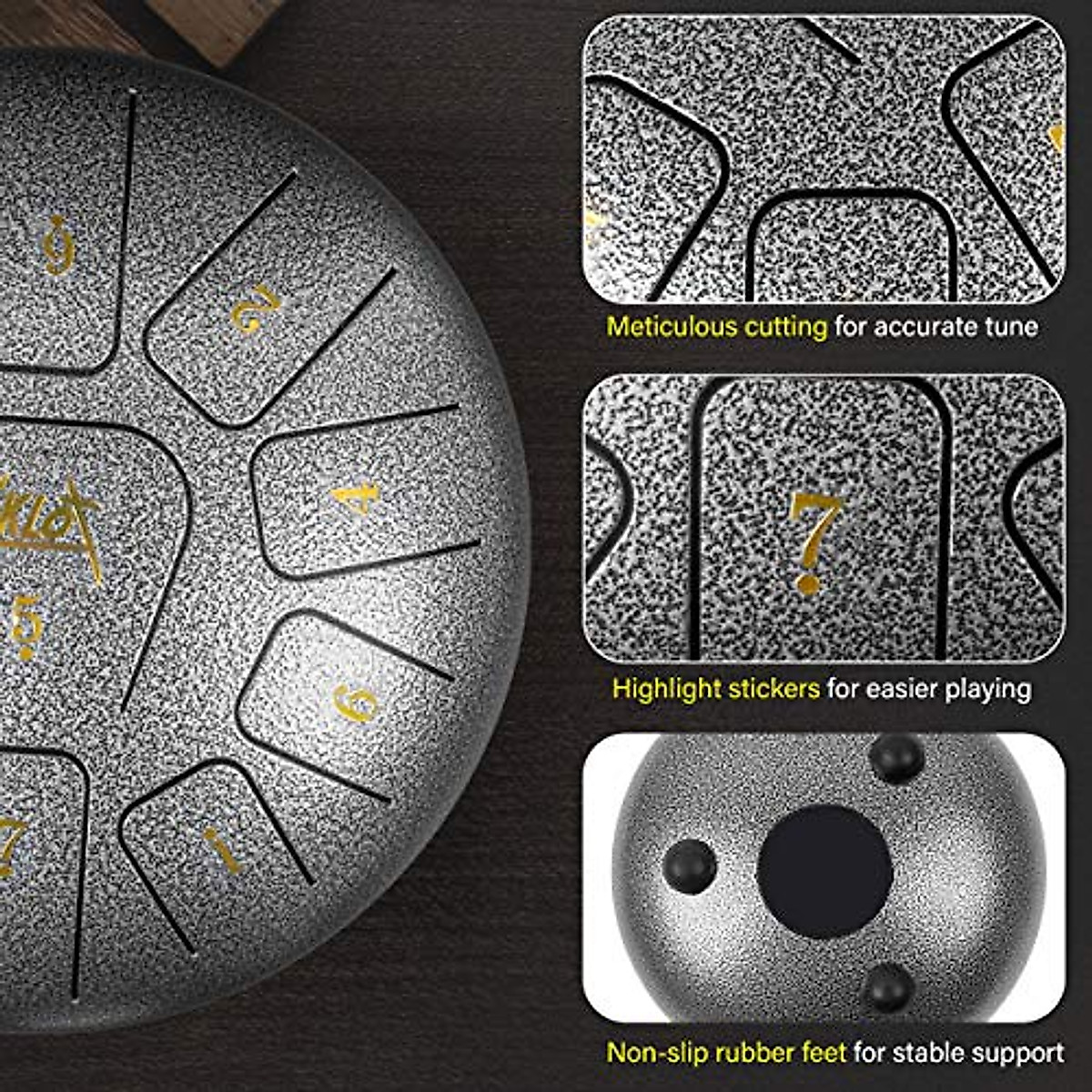 AKLOT Steel Tongue Drum 10 Inches 11 Notes - Percussion Instruments - HandPan Tank Drum C Key with Drum Mallets Stickers Finger Picks and Gig Bag