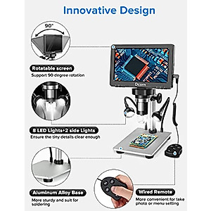 7'' Digital Microscope 1200X,Dcorn 12MP 1080P Photo/Video Microscope with 32GB TF Card for Adults Soldering Coins,Metal Stand,Wired Remote,10 LED Fill Lights,PC View,Windows/Mac Compatible