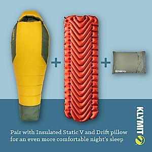 Klymit Wild Aspen Lightweight Mummy Sleeping Bag, Cold Weather Sleeping Bag for Camping, Hiking, and Backpacking, Yellow