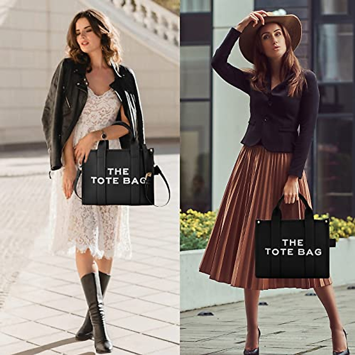 YUESUO Tote Bag for Women, The Tote Bag with Zipper, Trendy Personalized Oversized Medium PU Leather Tote Bag Top-Handle Shoulder Crossbody Bags.（Small-Black）