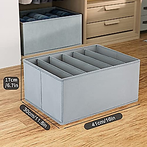 DIMJ Large Wardrobe Clothes Organizer, 6 Cells Large Jeans Organizers, Foldable Clothing Drawer Organizers, Closet Organizers and Storage Bins for Clothes, Jeans, Wardrobe, 2 Packs (Grey)