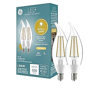 GE LED+ Dusk to Dawn LED Light Bulbs with Sunlight Sensors, Automatic On/Off Light Sensing Bulbs, Outdoor Decorative Bulbs, Soft White (Pack of 2)