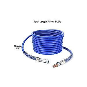 QWORK Airless Paint Hose, 25 Ft. x 1/4 in Airless Paint Sprayer Hose, 3300 PSI Universal Flexible Fiber Tube, High Pressure Sprayer Tube, Blue