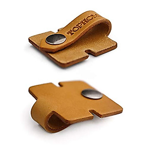 TOPHOME Cord Organizer Earbud Holder Earphones Headphones Winder Keeper Earbuds Case Storage Wrap Headset Genuine Leather Cable Organizer, Orange Yellow