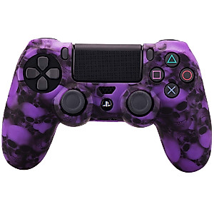 YoRHa Water Transfer Printing Skull Silicone Cover Skin Case for Sony PS4/slim/Pro Dualshock 4 Controller x 1(Purple) with Pro Thumb Grips x 8