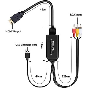 RCA to HDMI Converter, RCA to HDMI Cable, AV to HDMI Converter Cable Cord, 3RCA CVBS Composite Audio Video to 1080P HDMI Supporting PAL NTSC for PC Laptop Xbox PS3 PS4 TV STB VHS VCR Camera DVD Etc