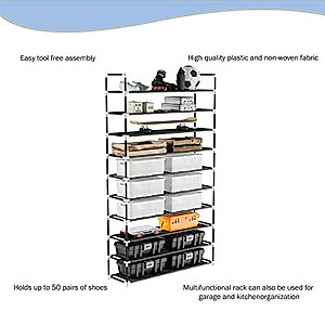 Lavish Home Shoe Storage Rack – 10-Tier Shoe Organizer for Closet, Bathroom, Entryway – Shoe Shelf Holds 50 Pairs Sneakers, Heels, Boots (Black)