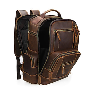 LANNSYNE Men's Vintage Full Grain Leather 15.6 Inch Laptop Backpack Camping Travel 24L Rucksack