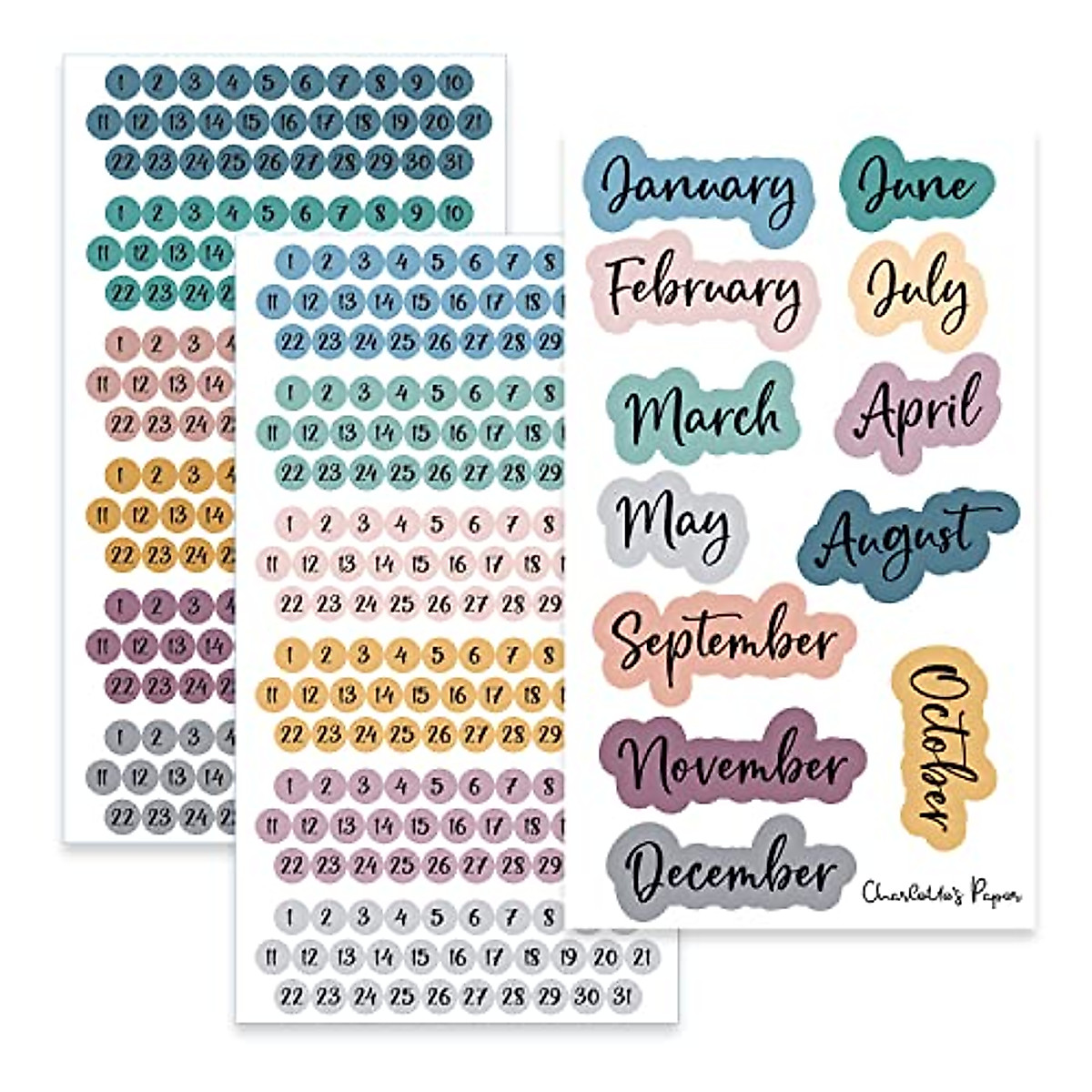 Date Dots Stickers for Planners - 12 Months - Vintage Colors