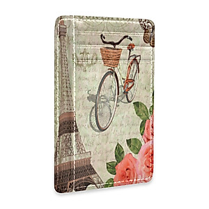 susiyo Retro Paris Eiffel Tower Post Card Slim Minimalist Wallets Rfid Blocking Card Wallets PU Leather Front Pocket Wallets for Men and Women