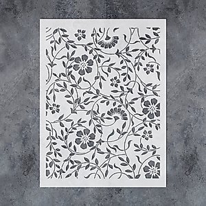 GSS Designs Flourish Stencils for Painting on Wood, Canvas, Paper, Fabric, Floor, Wall - Paint Stencils for Walls and Floors 12x16Inch - Reusable DIY Art Craft Stencils for Painting Flowers and Leaves
