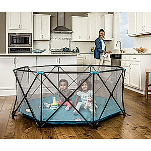 Regalo My Play Deluxe Extra Large Portable Play Yard Indoor and Outdoor, Bonus Kit, Includes a Full Canopy, Washable, Teal, 8-Panel