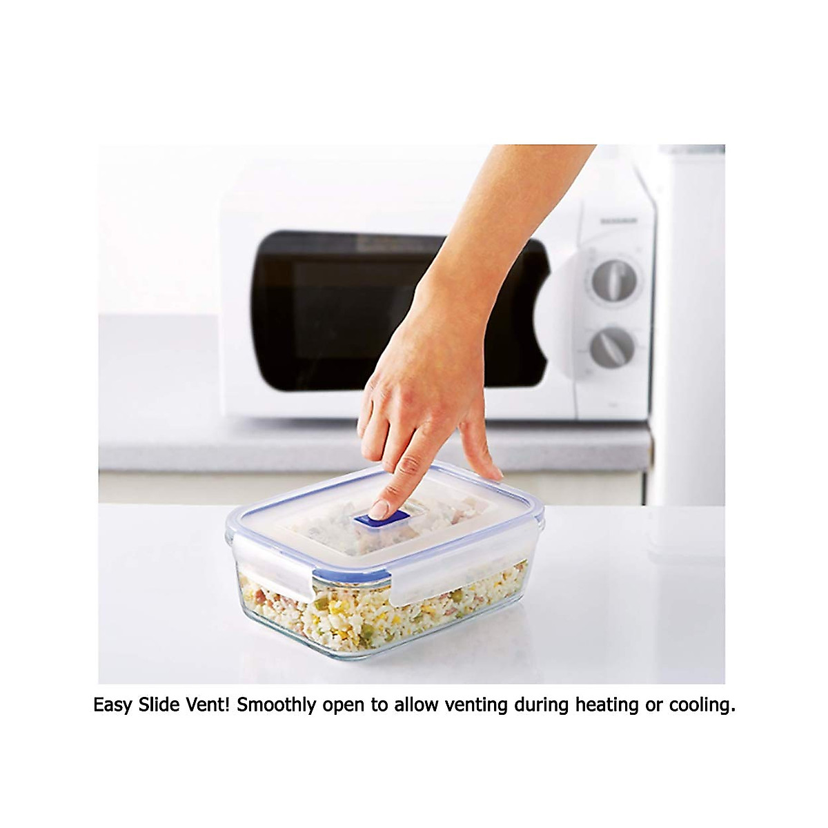 Luminarc Pure Box Active Glass Food Storage Container with Sliding Vent Lid (Rect 3.4 Cups / 800ML)