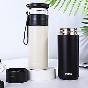 Tea Infuser Bottle Coffee thermos,Stainless steel tea water separation cup,Business office portable water cup Outdoor carrying rope straight cup 17oz Double Wall Vacuum Insulated Water Bottle (black)