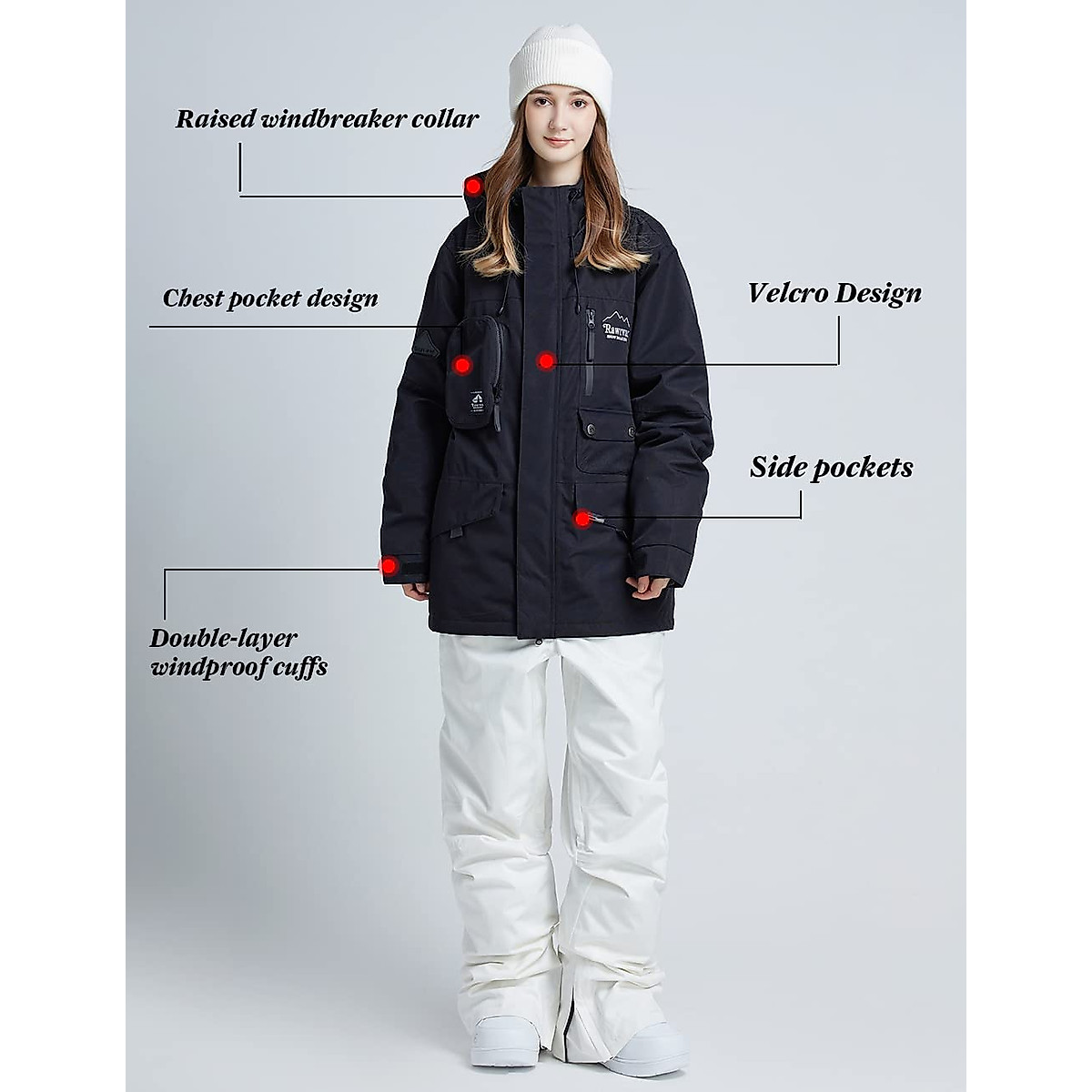 Womens Ski Jacket Waterproof Snow Jackets Winter Windproof Snowboard Jacket Coats with Hood