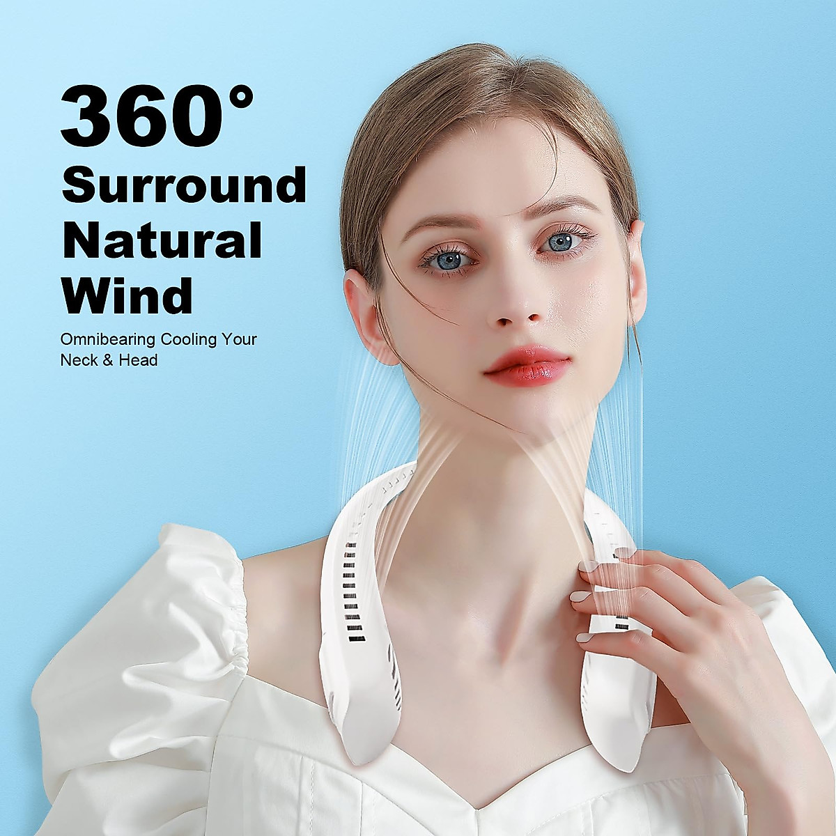 AnNido Portable Neck Fan - 3 Speed Rechargeable Neck Fan, Adjustable Personal Neck Fan For Women & Men Modern Design, Great Cooling Fan For Travel, Outdoors & Sports