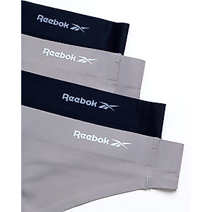 Reebok Women's Thong Underwear - 4 Pack or 8 Pack Breathable Stretch Performance Sexy Seamless Thong Panties for Women (S-XL), Size Medium, Shark Skin/Black-4pk
