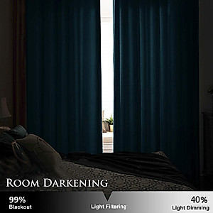 StangH Velvet Blackout Curtains Navy - Luxury Blue Curtains Velvet Textured Panel Drapes for Hotel Hall/Farmhouse Decor, Heavy Duty Summer Heat Block Out, Navy Blue, Wide 52 x Long 96 inches, 2 Pcs