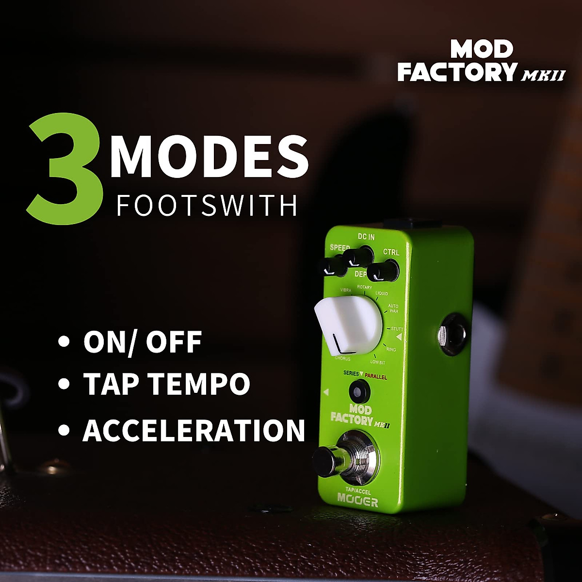 MOOER MOD Factory MKII with 11 Different Modulation Effects, Chorus, Flange, Tremolo, Phase, Low-bit, Ring Modulator, Real-time Tap Tempo, Acceleration Function