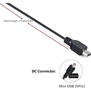 DC 5V Adapter,Mini USB Cable AC DC Adapter Mini B DC Cord for Scan Radio,Record, T1 Calculator,Blue Dnowball Mic, MP3,Camera,Tablet,Hub,DVR, ps3 Controller,Black