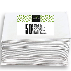 DAVELEN Disposable Large Luxury Towels (50-Count) Spa and Salon Quality Softness for Guests, Clients | Hair, Face, Body Use | Luxurious Comfort, Ecofriendly | Towels Size: 31.5” x 15 (white)