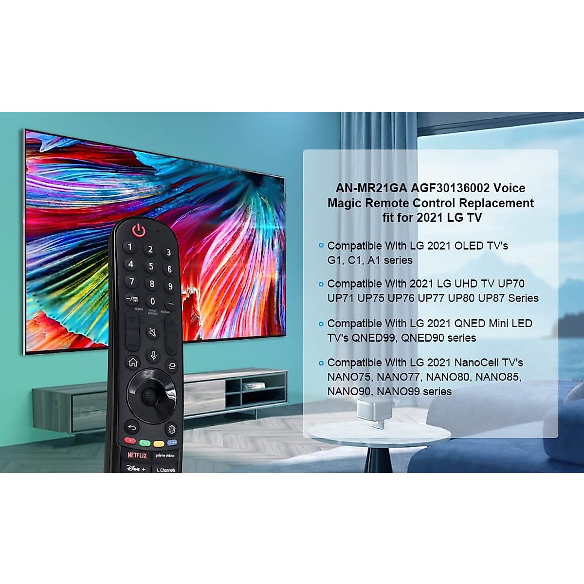 Voice Remote MR21GA AKB76036202 for 2021 LG Magic Remote with Pointer and Voice Function for LG TV Remote Control Replacement for LG OLED UHD QNED NanoCell 4K 8K Smart TVs