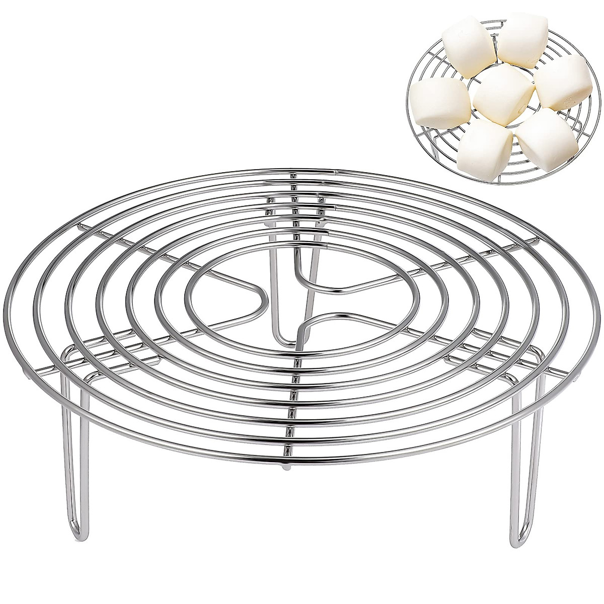 Cabilock Stainless Steel Steamer Rack Round Cooling Rack Microwave Tray Microwave Plate Stacker Cooking Supplies for Steaming Bacon Snacks (20 * 7cm)
