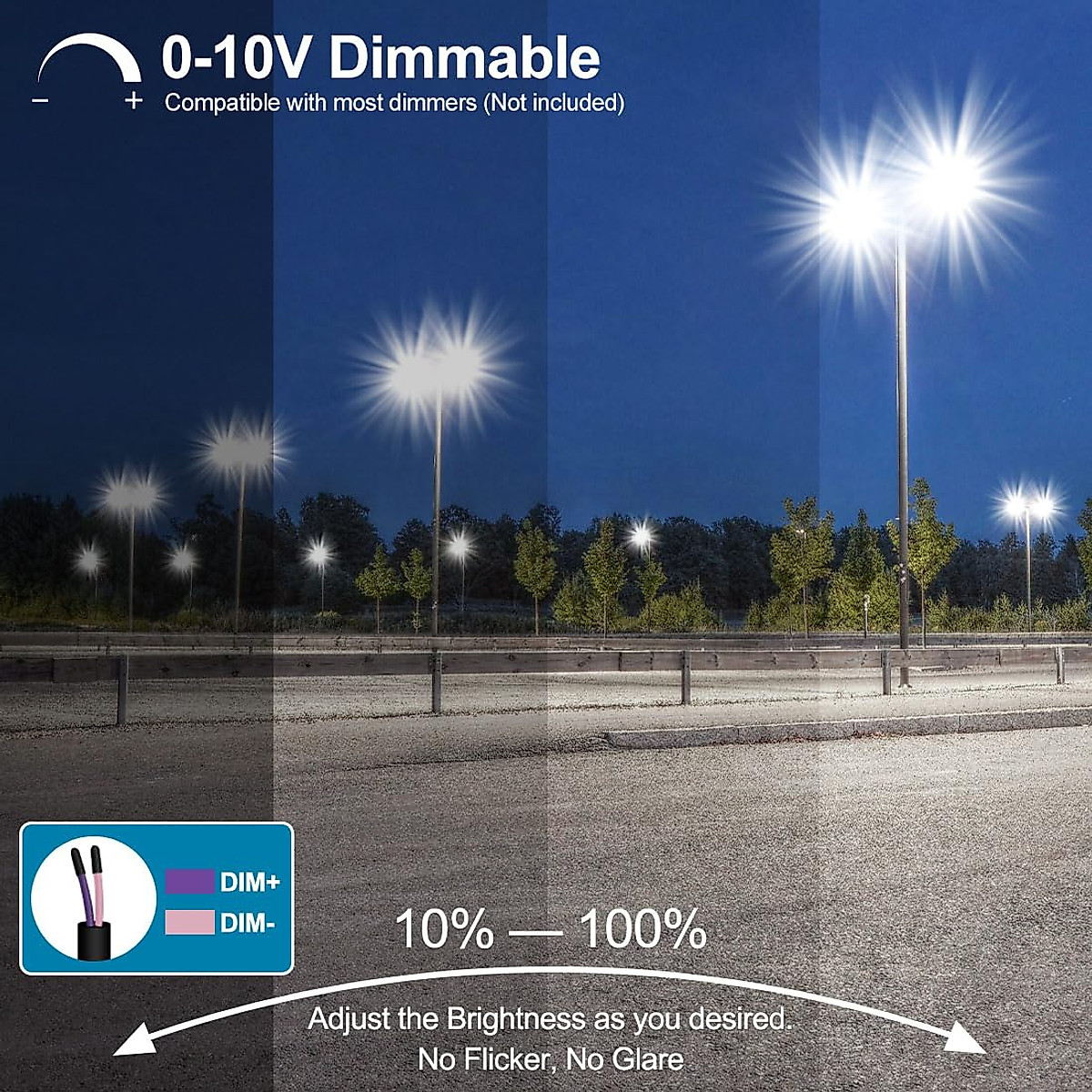 Xbuyee 150W LED Parking Lot Light with Dusk to Dawn Photocell, Dimmable LED Pole Light Outdoor Shoebox Lights with Slip Fitter Mount, 22500lm 150lm/W 5000K 100-277V IP65, 75W/100W/150W Adjustable, ETL