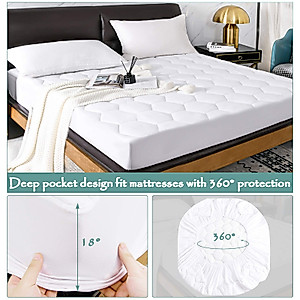 Full Quilted Waterproof Mattress Pad Cover,Soft Mattress Pad Cover, Waterproof Mattress Protector Stretches up to 16” Deep Pocket-Hollow Alternative Filling-Cooling Mattress Topper