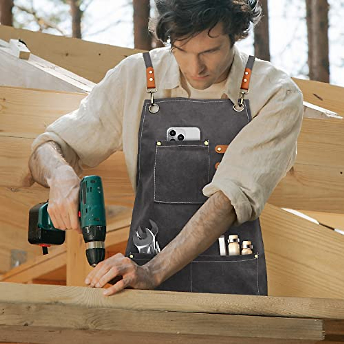 NLUS Chef Apron for Men, Heavy Duty Cotton Canvas Apron Cross Back Apron with Adjustable Straps and Large Pockets