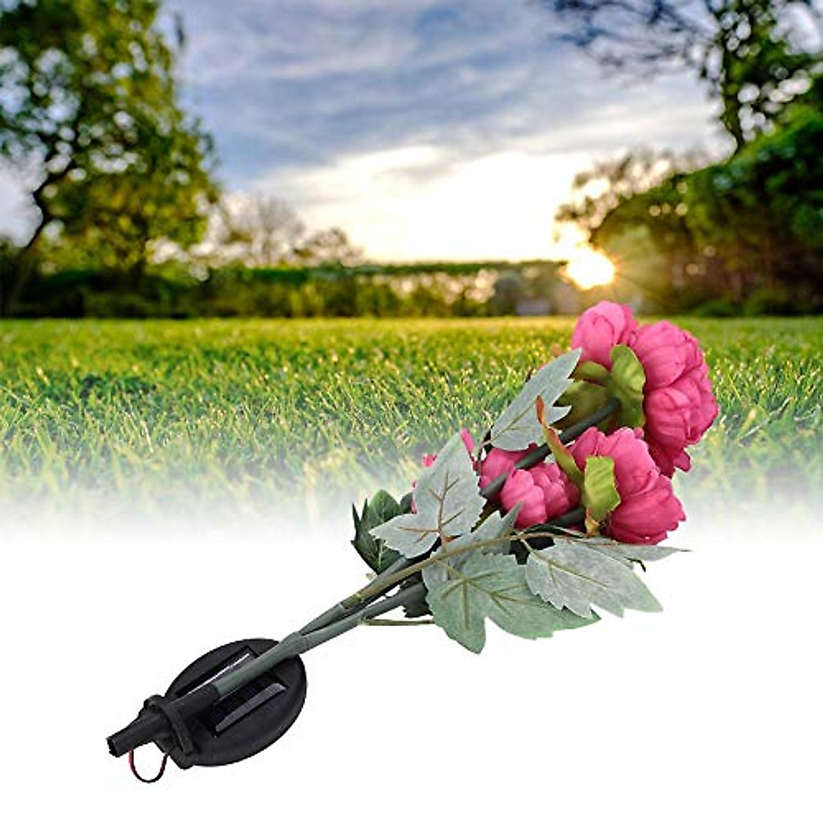 DFKEA Solar LED 3 Heads Simulation Peony Rose Lantern, Suitable for Home Garden Lawn Decoration
