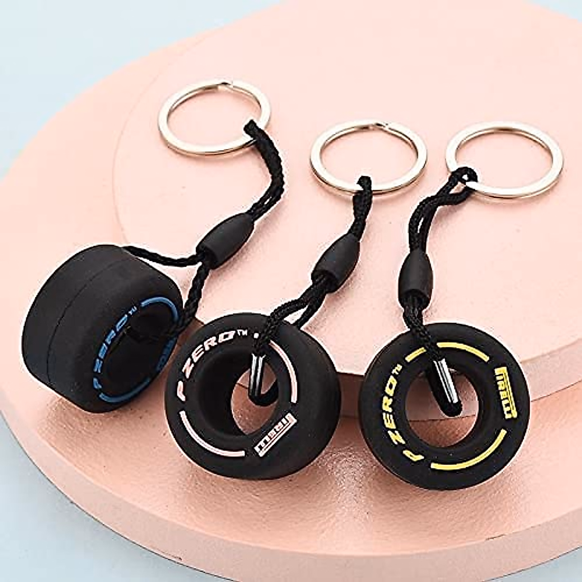 F1 Racing Tire Key Chain,Wheel Tyre Auto Keychain,Mini Cute Tire Keyring,Soft Rubber,Car Part Model Keyfob,Automotive Part Car Gift Key Ring for Men Women Auto Accessoriest,Feel Fast and Furious (Red)
