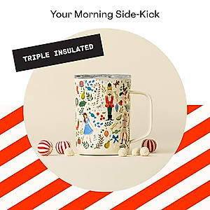 Corkcicle x Rifle Paper Co. Nutcracker Ballet Insulated Coffee Mug with Lid and Handle, 16 oz – Travel Mug Keeps Drinks Hot 3hrs – Non-Slip, Easy-Grip, Spill-Resistant Tumbler