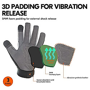 Vgo... 3-Pair Safety Work Gloves, Light Duty Mechanic Gloves(Size L, 3Colors,SL7584)
