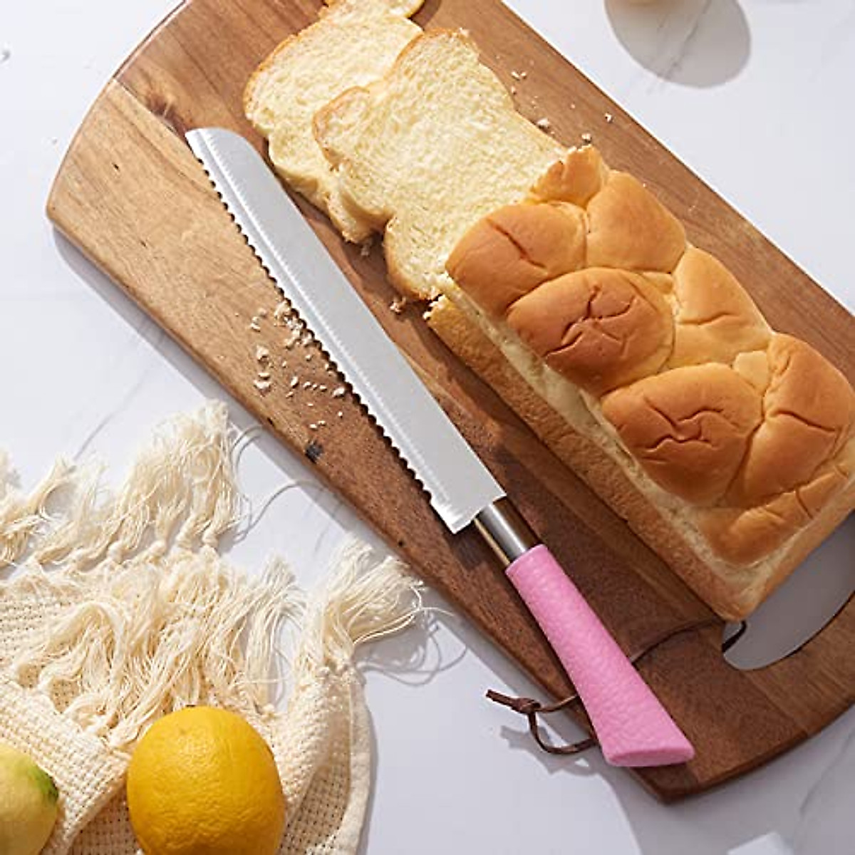 Kitchen Knife Set, Retrosohoo 7-Pieces Pink Non-stick Chef Knife Set with Storage Block, PP Handle Ultra Sharp Stainless Steel Cooking Knives with Gift Box for Girls Women (Pink)