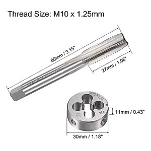 uxcell M10 x 1.25mm Metric Tap and Die Set, Machine Thread Screw Tap with Round Threading Die, Tap & Die Kit for Nut Screw Bolt Thread Repair