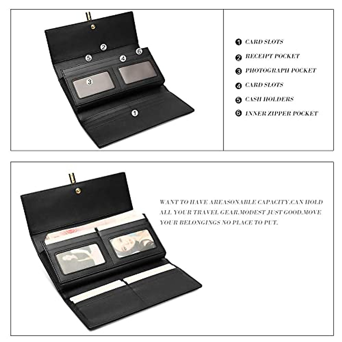 CLUCI Leather Wallet for Women Slim Designer Trifold Ladies Credit Card Holder Black