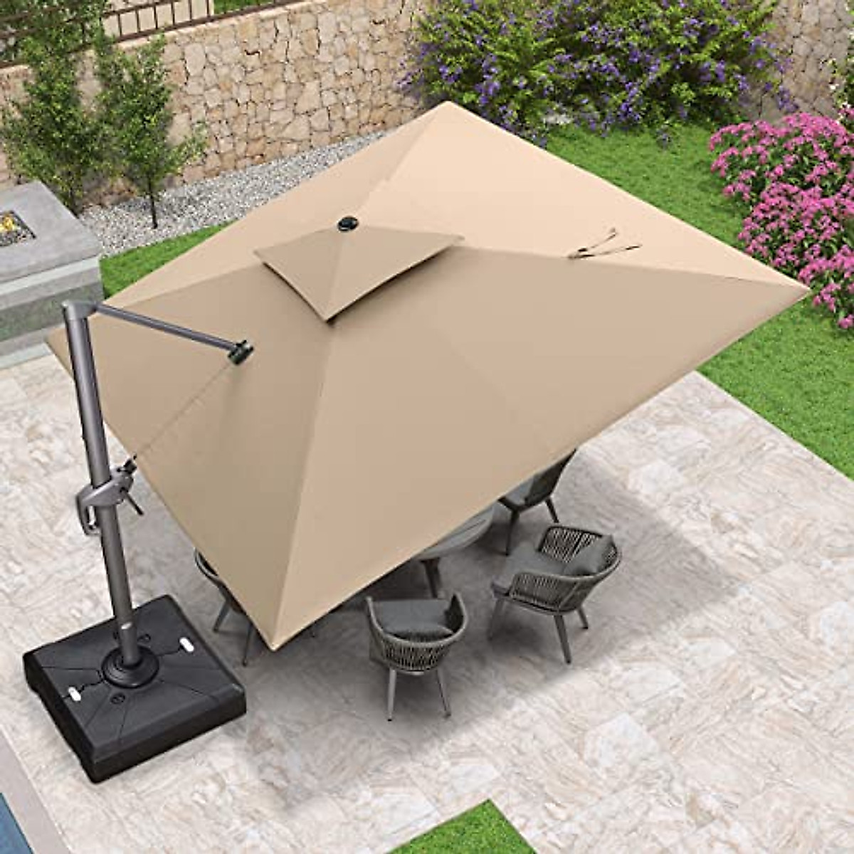 PURPLE LEAF 11FT Cantilever Outdoor Umbrellas Large Patio Umbrella Hanging Double Top Square Offset Umbrella with 360°Rotation Tilting Umbrella Outdoor Patio, Taupe