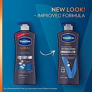 Vaseline Men Cooling Hydration 3-in-1 Face, Hands & Body Lotion for Men for Dry Skin with Menthol & Ultra-Hydrating Lipids 20.3 oz, Pack of 4