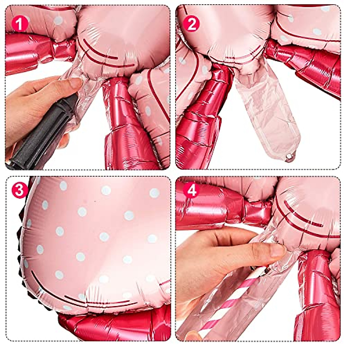 6 Pieces Bow Balloon Mouse Party Decoration Bowtie Pink Balloon Foil Pink Balloon Jumbo Bow Balloon for Wedding Bridal Shower Gender Reveal Balloon Party Gift Decoration(Large)