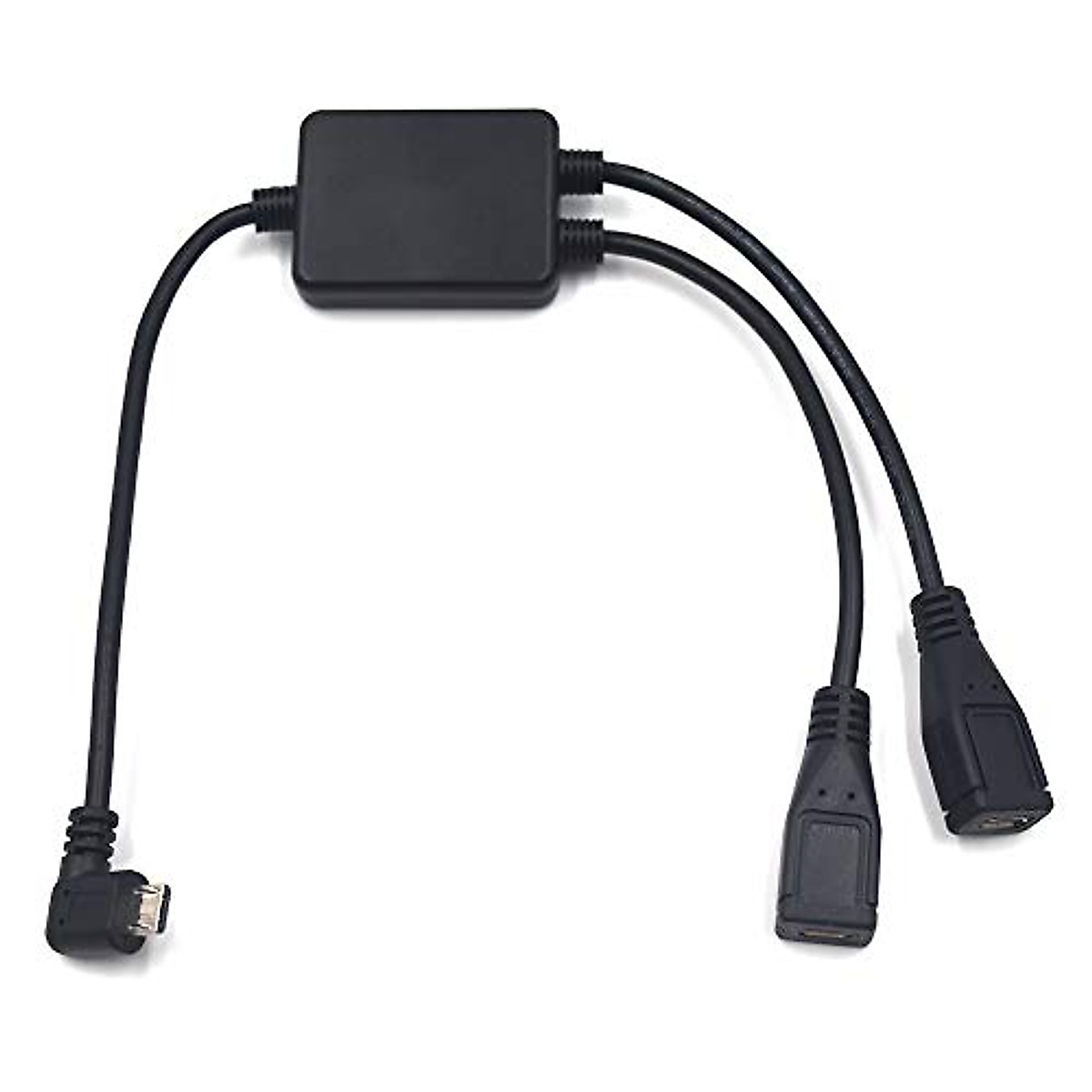 Kework Micro USB 5 Pin Splitter, 30cm Right Angle Micro USB Splitter Cable, 2 Ports Micro USB Hub 1 Male to 2 Female Extension Splitter Y Type Cable (Right Angle)