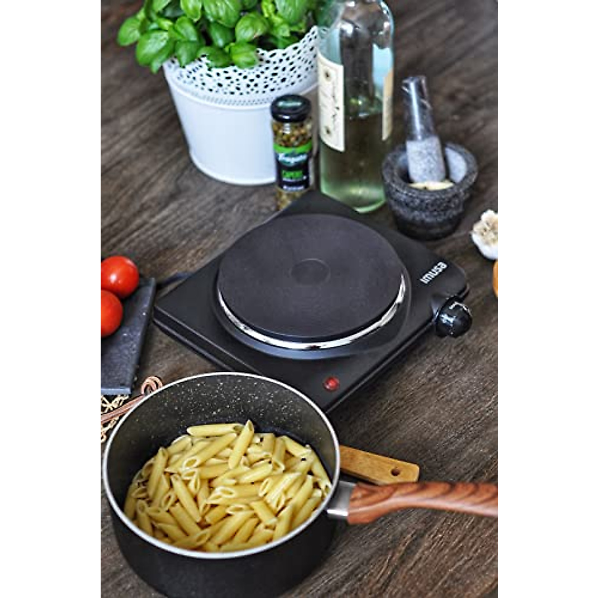 IMUSA Countertop Electric Hot Plate or Single Burner with Power Indicator Lights, Black