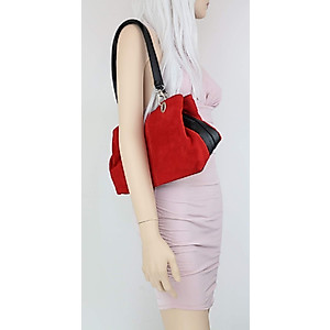 Girly HandBags Womens Italian Suede Leather Shoulder Bag Dark Grey