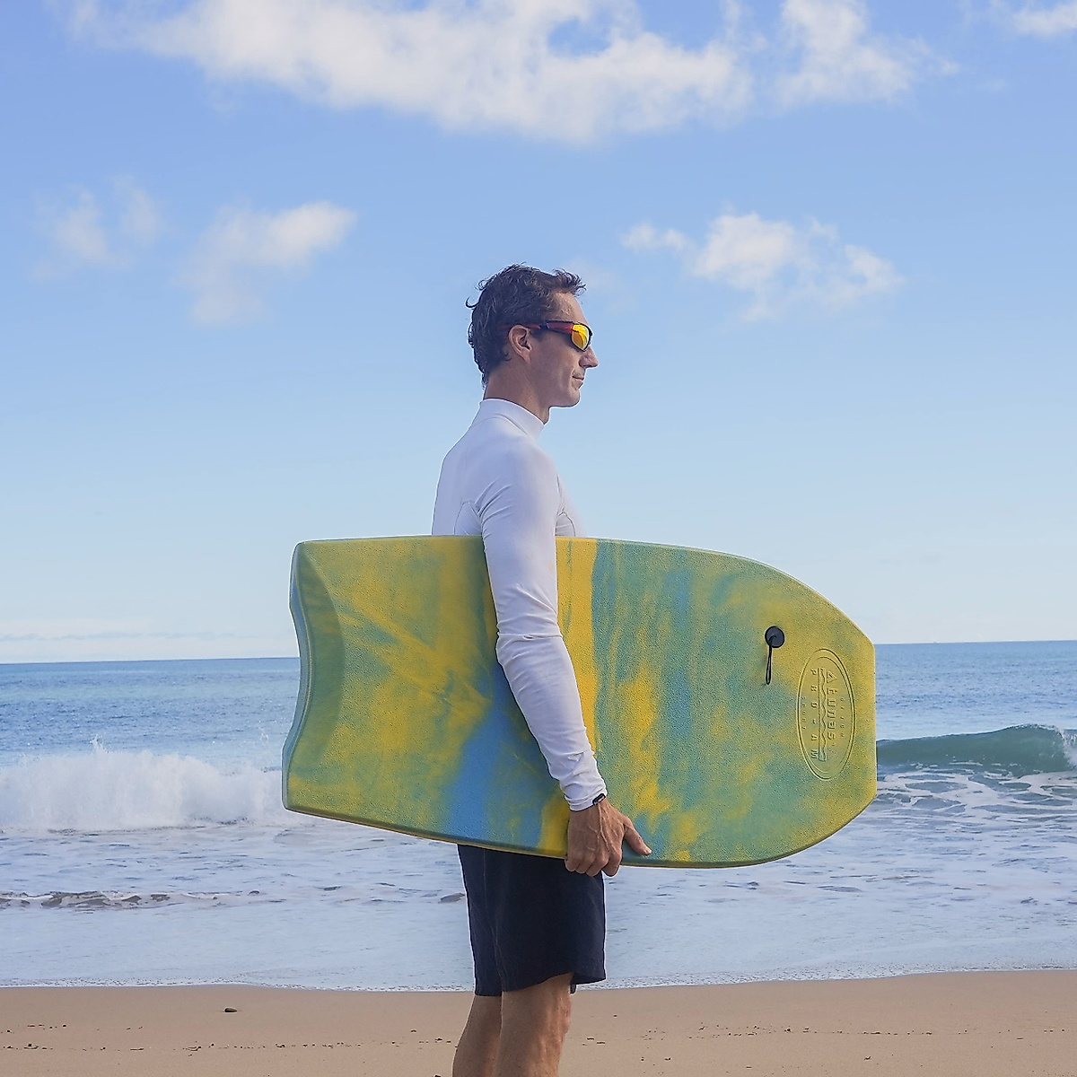 ATUNAS Body Boards, 33"-43" Bodyboard for Beach with Wrist Leash, Solid PE/EVA Closed-Cell Waterproof Foam, Surfing for Kids and Adults (Lime Soda, 42 inch)