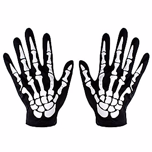Joy Join Skeleton Gloves Skull Fancy Dress Accessory for Women and Kids Halloween Party Costume Gloves Black