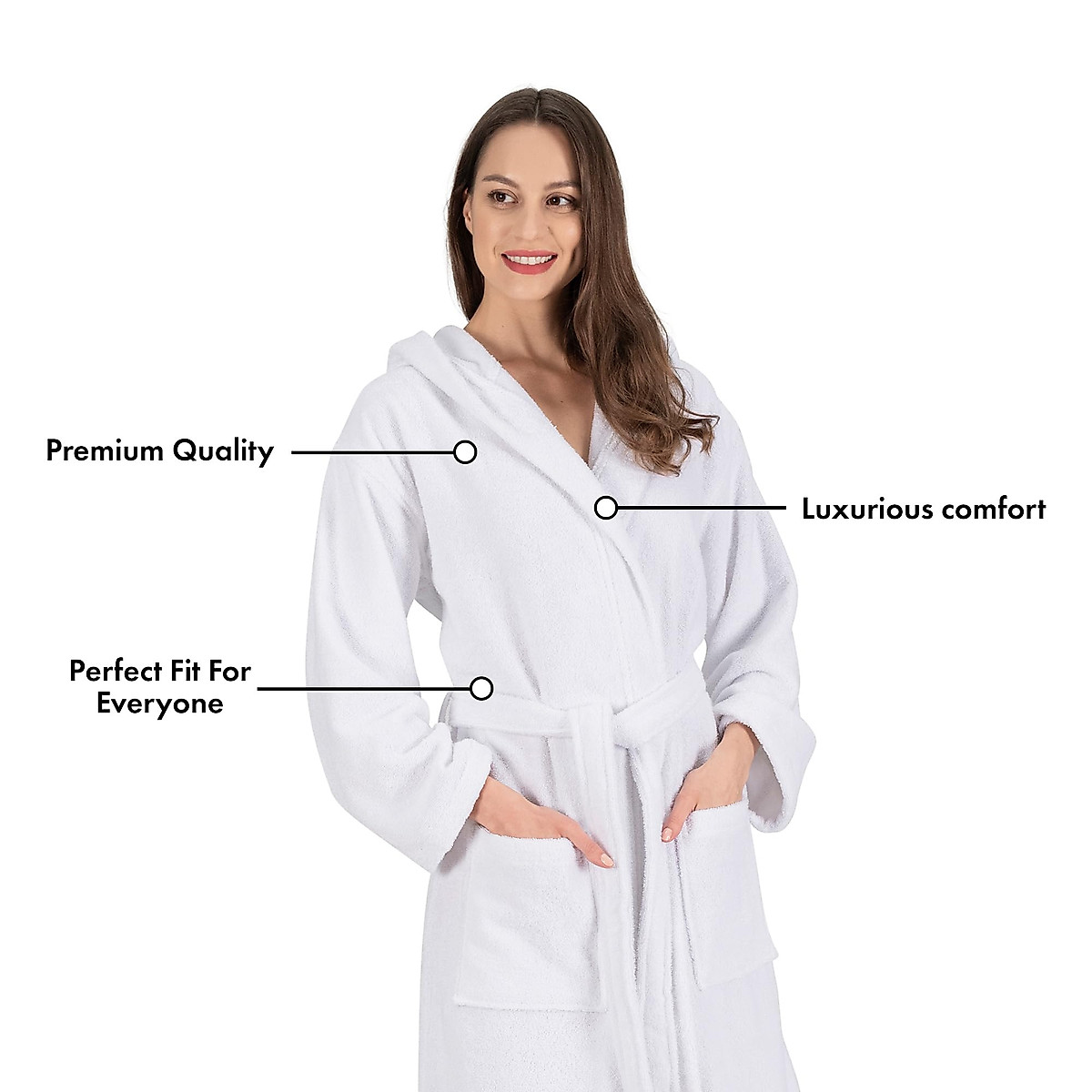 Nine West - Unisex Bathrobe - Made with 100% Turkish Cotton Terry Cloth for Spa & Hotels, High Absorbent & Comfy Hooded Robes | White (Medium)