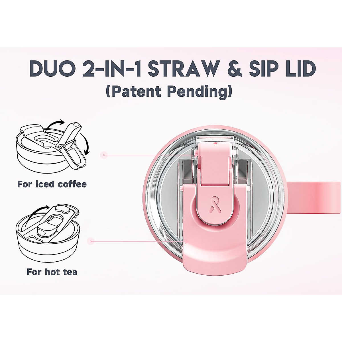 Meoky 40oz Tumbler with Handle, Stainless Steel Travel Mug with 2-in-1 Straw and Sip Lid, Vacuum Insulated Coffee Mug, 100% Leak Proof, Keeps Cold for 34 Hours or Hot for 10 Hours (Blush)