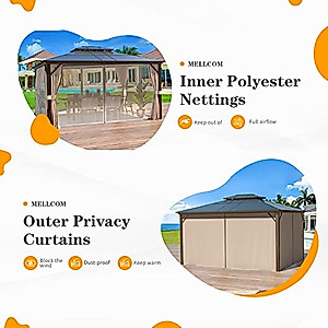 MELLCOM 12x14ft Hardtop Gazebo, Polycarbonate Double Roof Aluminum Gazebo, Outdoor Waterproof Canopy Gazebo with Netting and Curtains for Backyard, Deck, Patio